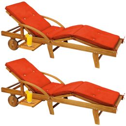 Casaria Gartenliege Tami Sun 2er-Set Akazie inkl Auflage Orange