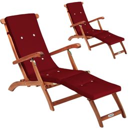 Casaria Gartenliege Queen Mary 2er-Set Akazie FSC -zertifiziert inkl Auflage Rot
