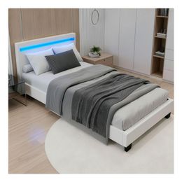Juskys Polsterbett Paris 90 x 200 cm wei&szlig; &ndash; Bettgestell inkl. LED-Beleuchtung & Lattenrost