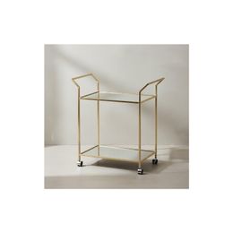 KADIMA DESIGN Servierwagen in Gold, Beistelltisch, Rollen, Verspiegelte Ablagefl&auml;chen