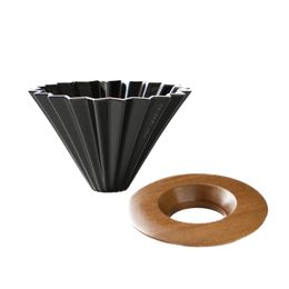 Origami Handfilter Dripper Set mit Halter, schwarzer Filter mit Halter aus Holz