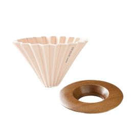 Origami Handfilter Dripper Set mit Halter, mattpinker Filter mit Halter aus Holz