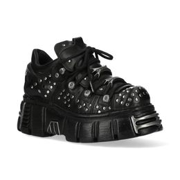 New Rock M-120NR-C1 Gothic Plateau-Stiefeletten aus schwarzem Leder