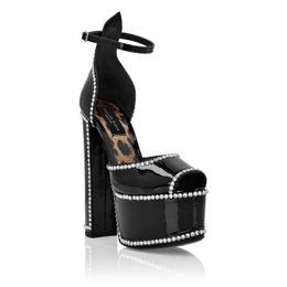 Philipp Plein Patent Leather Platform Sandals Hi-Heels