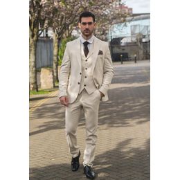 Herren Beiges 3-Teiliges Leinen Anzug f&uuml;r formelle Sommerhochzeiten