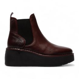 Fly London Damen Weinrot HELY268 Chelsea Leder Kn&ouml;chel-Schlupf-Plateau-Komfortstiefel