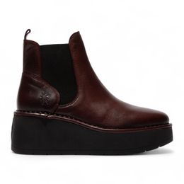 Fly London Damen Weinrot HELY268 Chelsea Leder Kn&ouml;chel-Schlupf-Plateau-Komfortstiefel