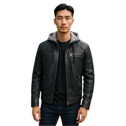 Blaue Bikerjacke aus Lammleder mit Kapuze f&uuml;r Herren &ndash; Ingham