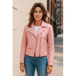 Klassische Brando Biker-Lederjacke f&uuml;r Damen in Babyrosa &ndash; Secunda