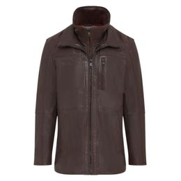 Warmer, mittellanger Ledermantel f&uuml;r Herren in Braun - Sikander