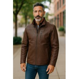Warmer, mittellanger Ledermantel f&uuml;r Herren in Braun - Colac