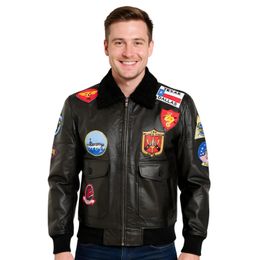 Schwarze Top Gun A2-Bomberjacke aus Leder f&uuml;r Herren, Perth