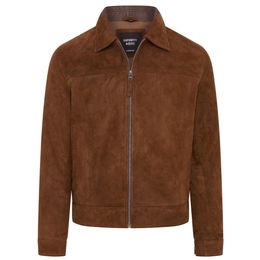 Braune Harrington-Bikerjacke aus klassischem Wildleder im Retro-Stil f&uuml;r Herren - Bryne