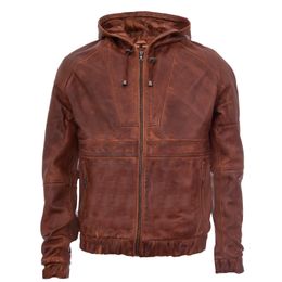 Bomber-Bikerjacke aus Leder mit Kapuze und Rei&szlig;verschluss