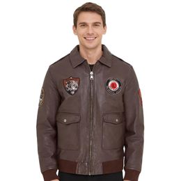 Braune Bomberjacke aus Leder f&uuml;r Herren G-1 mit Fliegerkragen - Hudson