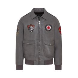 Graue Bomberjacke aus Leder f&uuml;r Herren G-1 mit Fliegerkragen &ndash; Maverick
