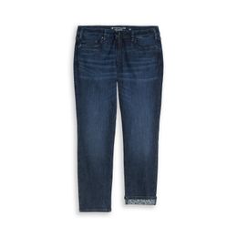 Tom Tailor Damen Plus Size - TTPLUS SLIM Jeans mit Leo-Print im Umschlag, blau, Uni, Gr. 46