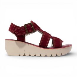 Fly London Damen-Keilsandalen YUDD236FLY aus beerenrotem Leder