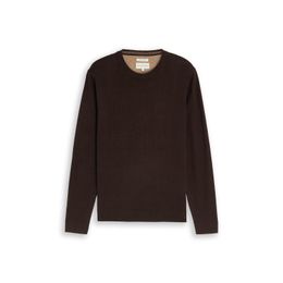 Tom Tailor Herren Basic Strickpullover aus Baumwolle, braun, Meliert, Gr. S