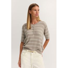 Bugatti Damen Pullover Rundhals mit kurzem Arm und Knopfleiste