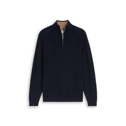 Tom Tailor Herren Troyer Strickpullover aus Baumwolle, blau, Uni, Gr. XXL