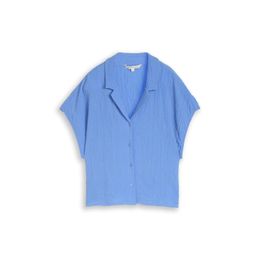 Tom Tailor Denim Damen Seersucker Resort Hemdbluse, blau, Uni, Gr. XS