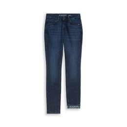 Tom Tailor Damen TTEDDA SLIM Jeans mit Leo-Print im Umschlag, blau, Uni, Gr. 26/30
