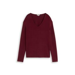 Tom Tailor Damen Strickpullover mit V-Ausschnitt, rot, Uni, Gr. XXL