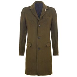 Langer Slim-Fit-Mantel aus olivgr&uuml;ner Wolle f&uuml;r Herren