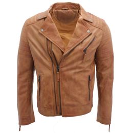Schmal geschnittene Bikerjacke aus Leder im Brando-Stil mit Kreuzrei&szlig;verschluss
