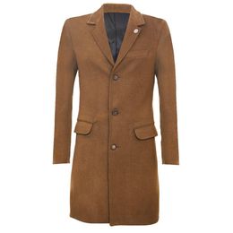 Langer brauner Slim-Fit-Mantel aus Wolle f&uuml;r Herren