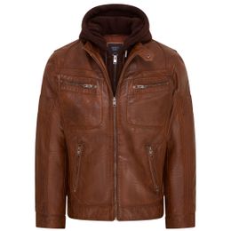 Braune Herren-Bikerjacke aus Leder mit Kapuze &ndash; Stavern