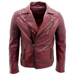 Schmal geschnittene Bikerjacke aus Leder im Brando-Stil mit Kreuzrei&szlig;verschluss