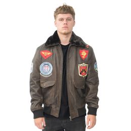 Braune US-Flieger-Bomberjacke aus Leder f&uuml;r Herren &ndash; Warschau