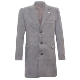Langer Slim-Fit-Mantel aus grauer Wolle f&uuml;r Herren