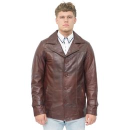 Brauner Crombie-Ledermantel im Vintage-Trench-Stil f&uuml;r Herren &ndash; Macau