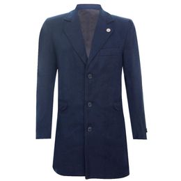 Langer Slim-Fit-Mantel aus marineblauer Wolle f&uuml;r Herren