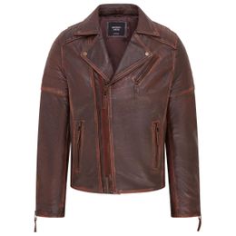 Braune Brando-Leder-Bikerjacke mit doppeltem Kreuzrei&szlig;verschluss f&uuml;r Herren &ndash; Fagernes