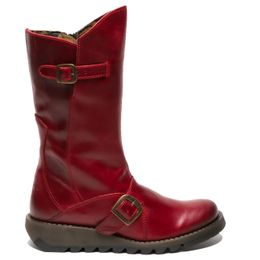 Fly London Damen MES 2 Plateaustiefel mit Keilabsatz, Schnalle, halbhohem Schaft, Rei&szlig;verschluss, Rot