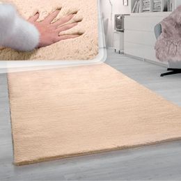 Paco Home Fellteppich &raquo;Rabbit 780&laquo; rechteckig 26 mm H&ouml;he Kunstfell, Kaninchenfell-Haptik, ein echter Kuschelteppich, Uni-Farben beige Polyester B : 80cm 1 Stk.,