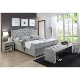 Home Affaire Boxspringbett &raquo;Claire&laquo; mit Vollmassiv-Unterbox, incl. Topper, verschiedene H&auml;rtegrade grau Strukturstoff Bezug (100% Polyacryl) 