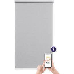 SUNLINES Elektrisches Rollo &raquo;Mosaik&laquo; blickdicht mit Bohren freih&auml;ngend appgesteuert via Bluetooth, mit Akku und Motor, wei&szlig;er Fallstab grau Kunststoff