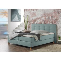 Home Affaire Boxspringbett &raquo;Cecina&laquo; in 5 Breiten, 3 Ausf&uuml;hrungen, 2 H&auml;rtegrade, Knopfheftung, Topper blau Struktur fein (100% Polyester) Struktur fein