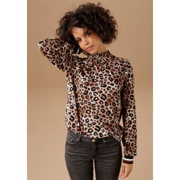Aniston Casual Damen Aniston CASUAL Langarmshirt mit trendigem Animal-Print und gestreiften B&uuml;ndchen bunt 44