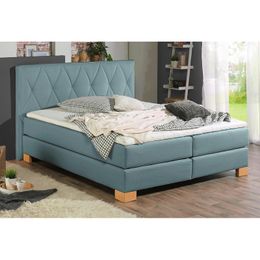 Home Affaire Boxspringbett &raquo;Merino&laquo; incl. Kaltschaumtopper, 5, Breiten, 2 H&auml;rtegrade, 3 Ausf&uuml;hrungen blau Struktur fein (100% Polyester) Struktur fein