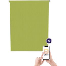 SUNLINES Elektrisches Rollo &raquo;Akkurollo Structure&laquo; blickdicht ohne Bohren appgesteuert via Bluetooth, wei&szlig;er Fallstab gr&uuml;n Kunststoff, Metall, 