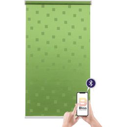 SUNLINES Elektrisches Rollo &raquo;Funky Square&laquo; blickdicht mit Bohren freih&auml;ngend appgesteuert via Bluetooth, mit Akku und Motor, wei&szlig;er Fallstab gr&uuml;n 