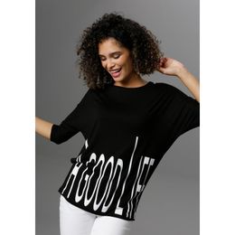 Aniston Selected Damen Aniston SELECTED 3/4-Arm-Shirt mit Statement-Spruch schwarz-wei&szlig; 42