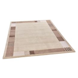 Theko Wollteppich &raquo;Royal Nepali 3085&laquo; rechteckig 15 mm H&ouml;he reine Wolle, handgetuftet, Uni-Farben, mit Bord&uuml;re, modernes Design beige Schurwolle B : 