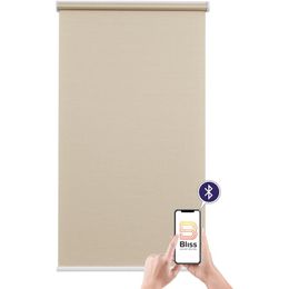 SUNLINES Elektrisches Rollo &raquo;Mosaik&laquo; blickdicht mit Bohren freih&auml;ngend appgesteuert via Bluetooth, mit Akku und Motor, wei&szlig;er Fallstab beige 